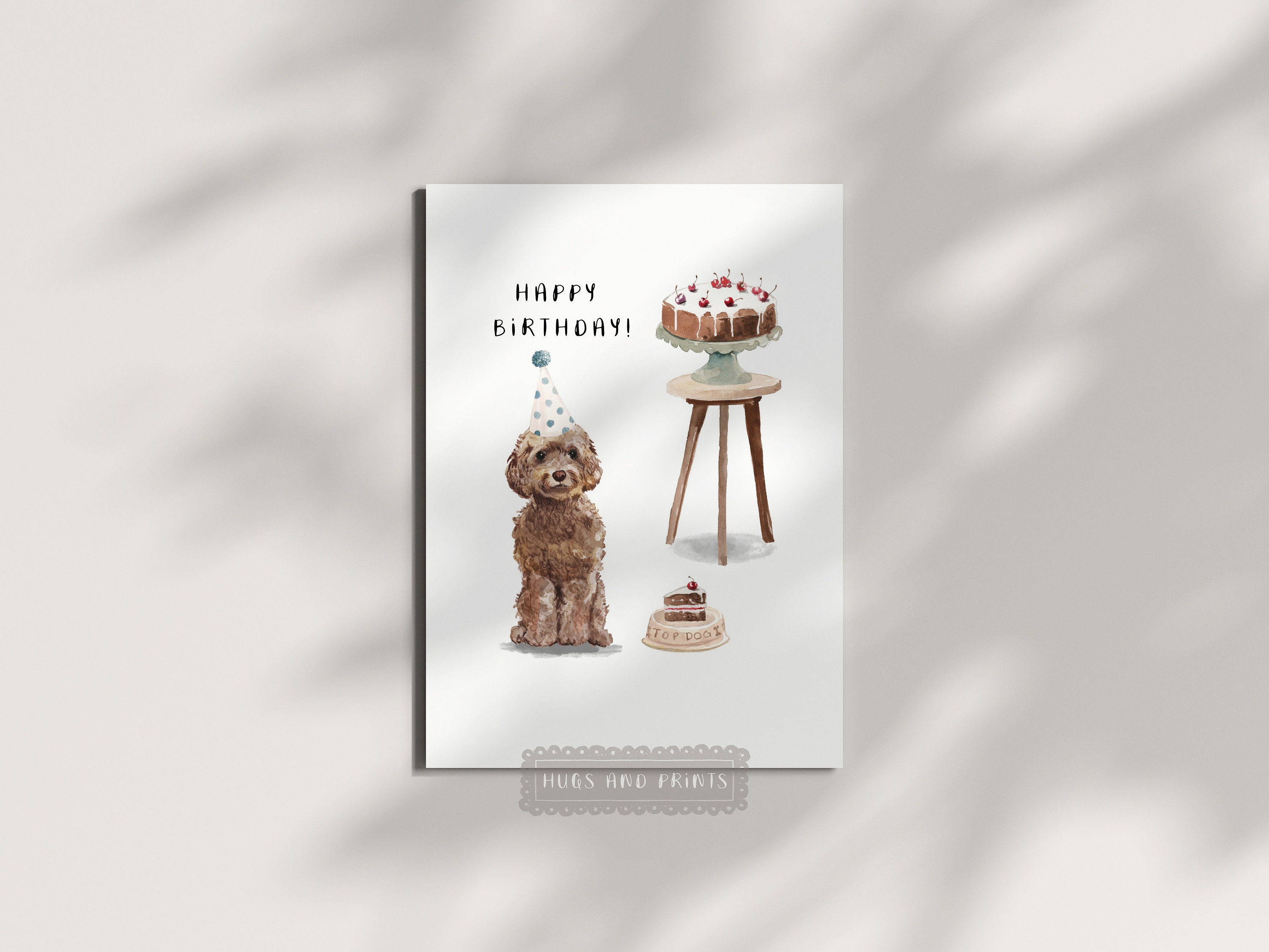 Printable Brown Cockapoo Dog Birthday Cake Card Editable on Corjl Happy ...