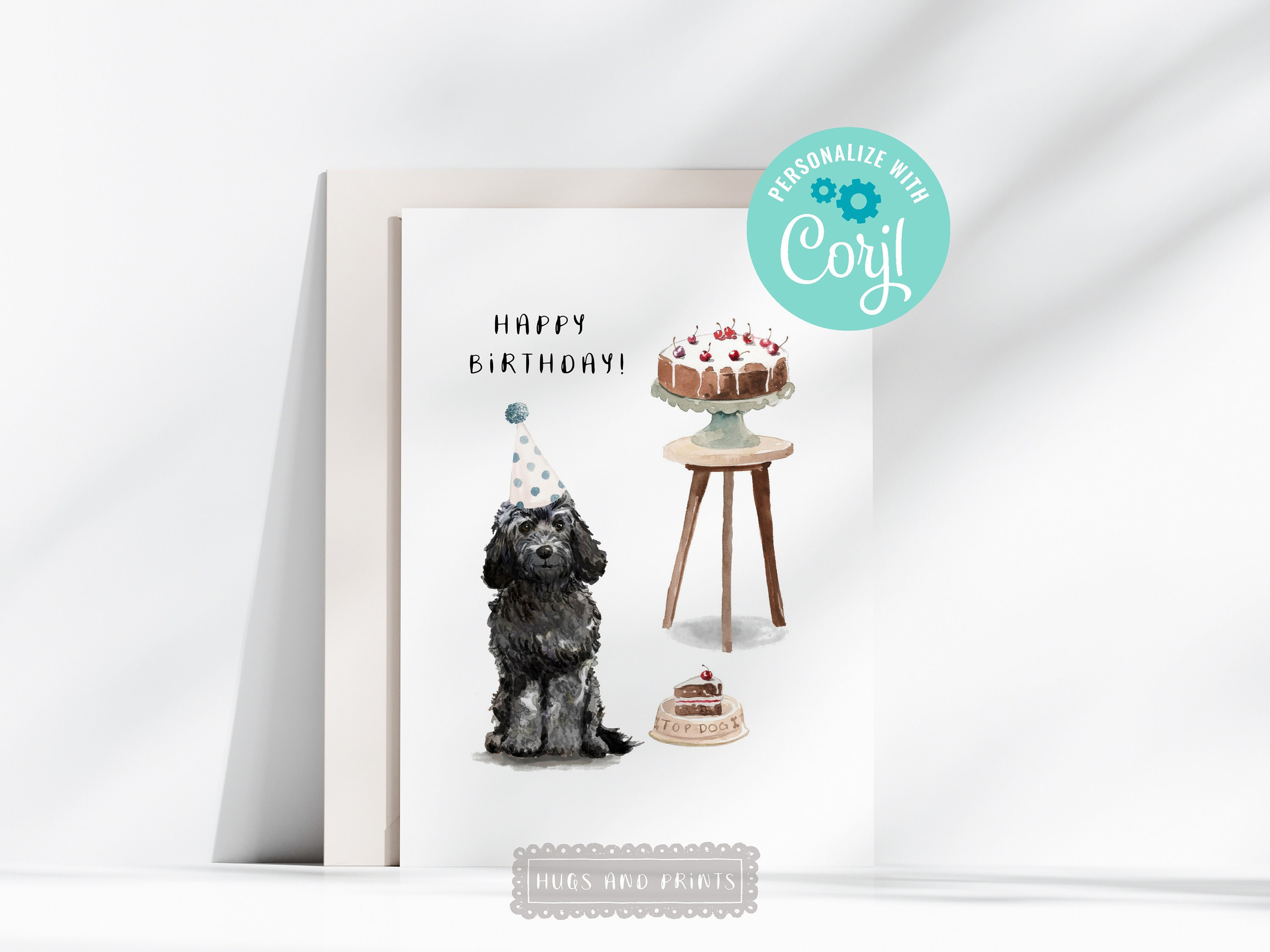 Printable Black Cockapoo Dog Birthday Cake Card Editable on Corjl Happy ...