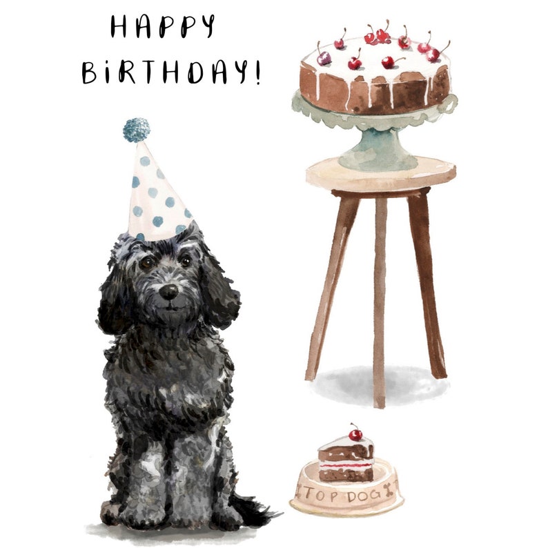 Printable Black Cockapoo Dog Birthday Cake Card Editable on Corjl Happy ...