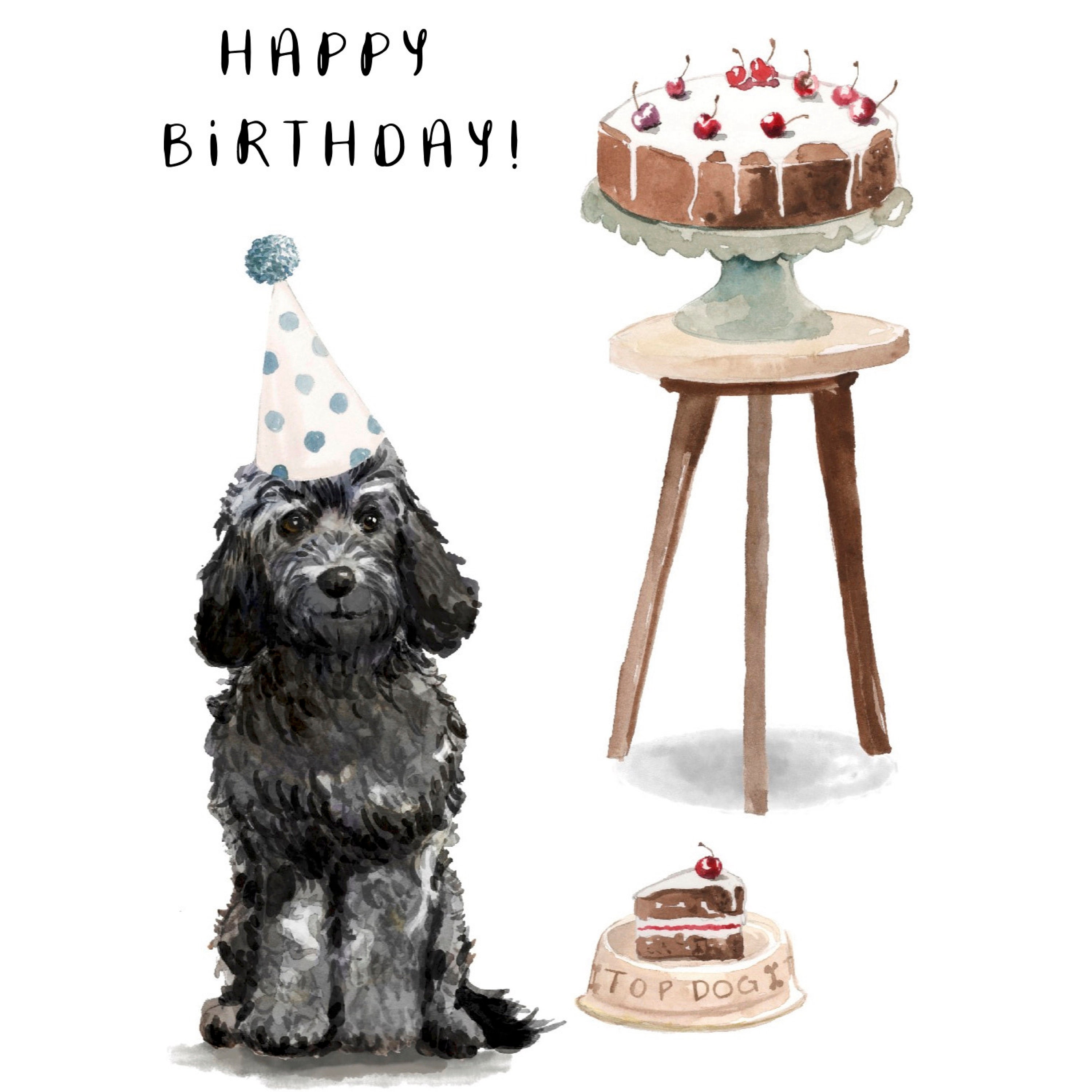 Printable Black Cockapoo Dog Birthday Cake Card Editable on Corjl Happy ...