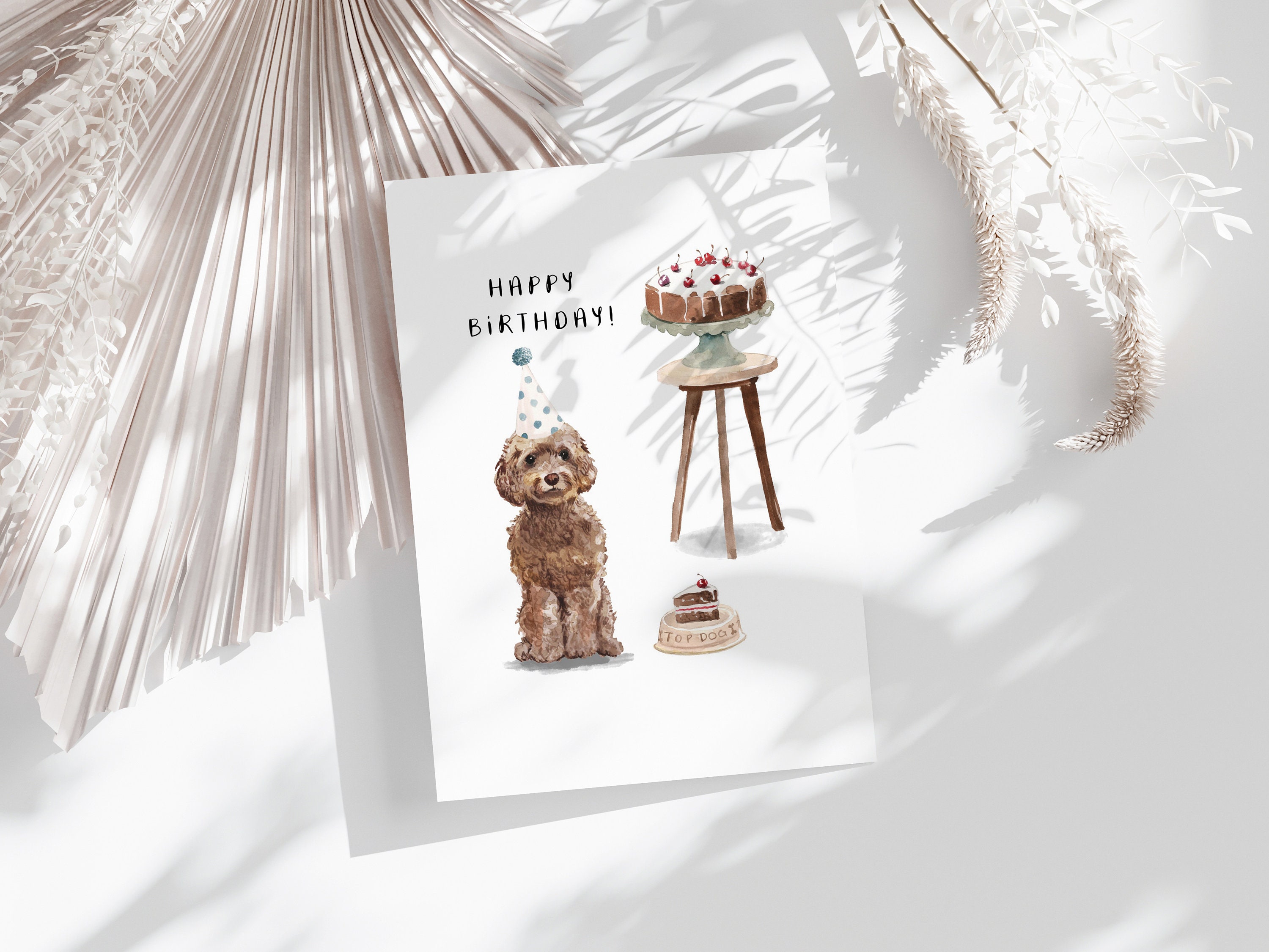 Printable Brown Cockapoo Dog Birthday Cake Card Editable on Corjl Happy ...
