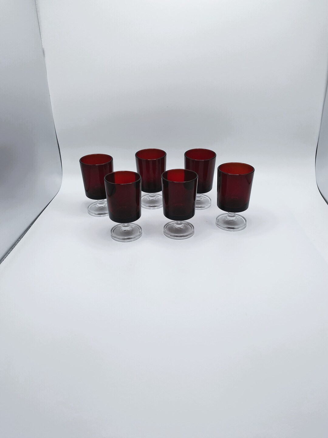 Vintage Set of 6 Ruby Red Luminarc Glassware - Made in France – Shot ...