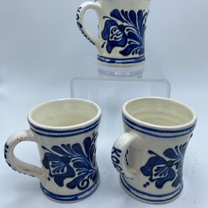 Set of 3 Korond Pottery Blue and White Floral Design Small - Etsy