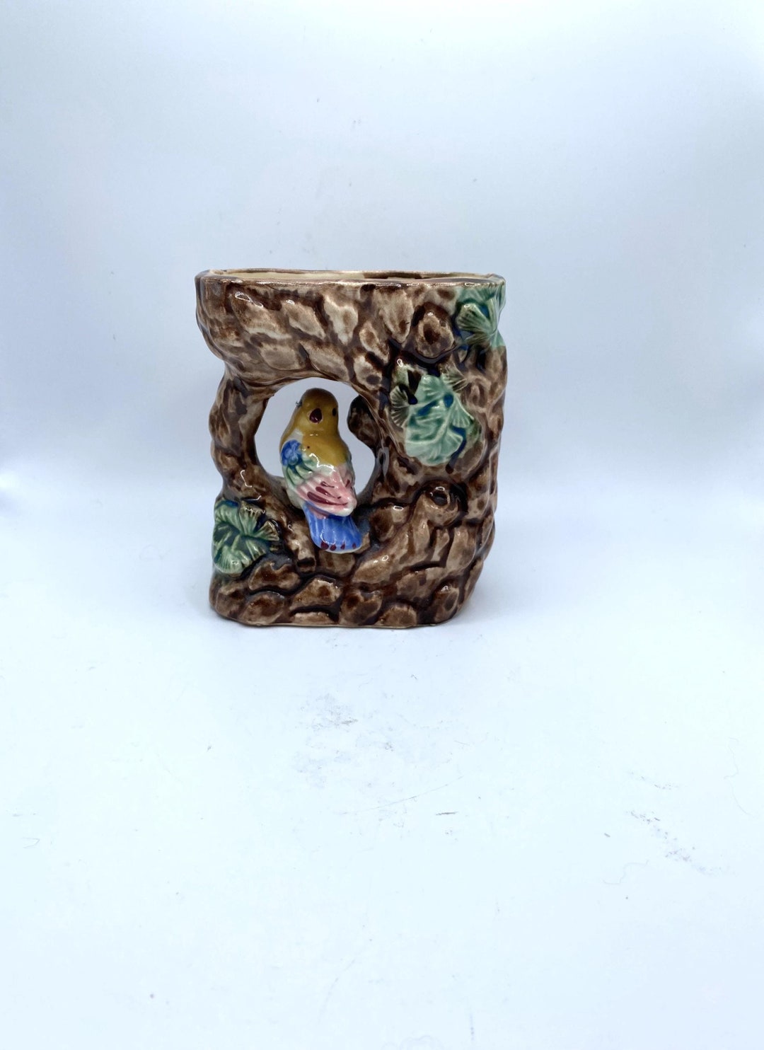 Vintage Hand Painted Vase – Bird in a Tree – Japan Florart - Etsy