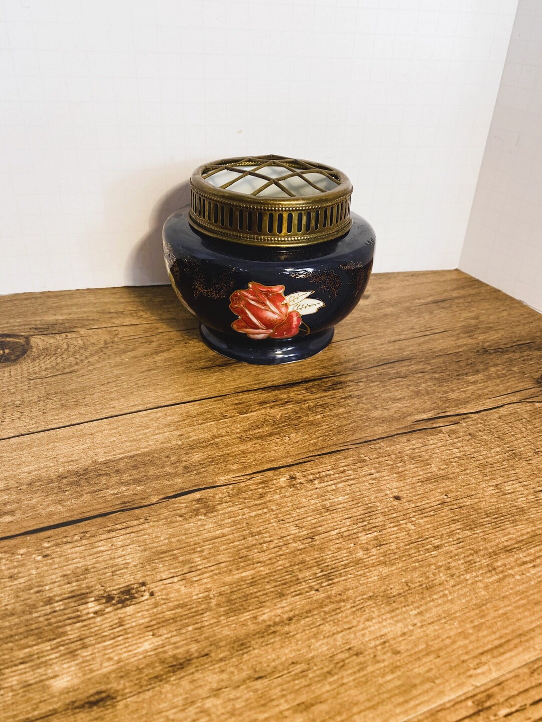 Vintage Cobalt Blue Rose Bowl Vase - Victorian Art Fragonard Gold ...