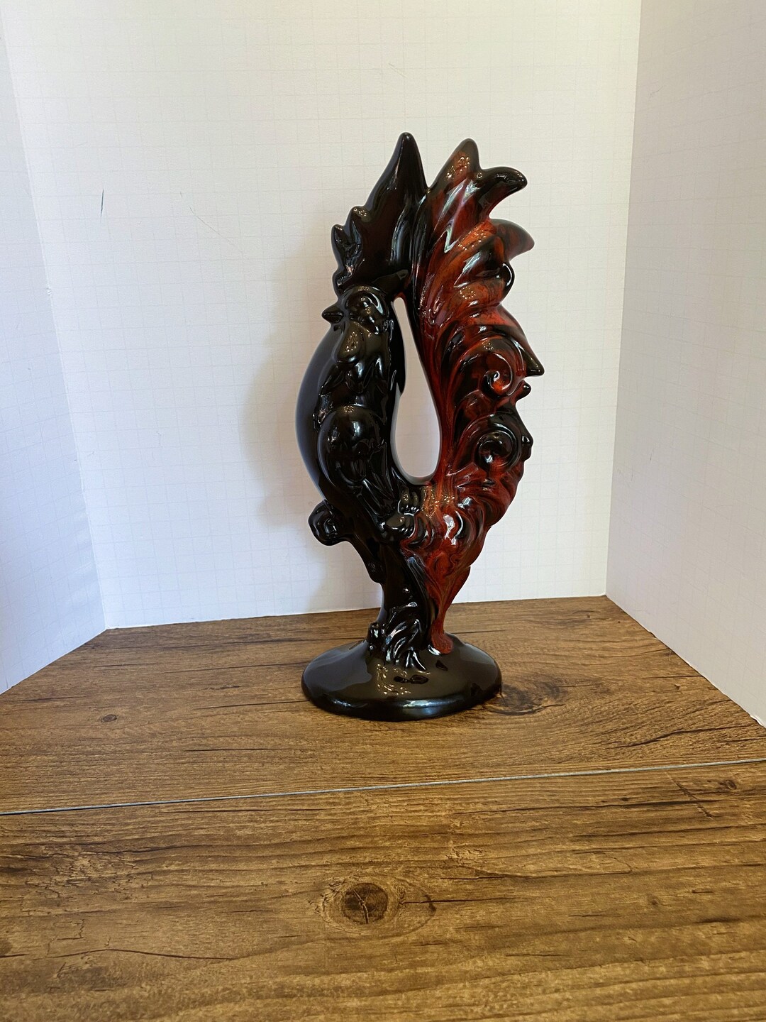 Vintage Mid Century Design Ceramic Red Drip Glaze Rooster 11.75 Tall ...