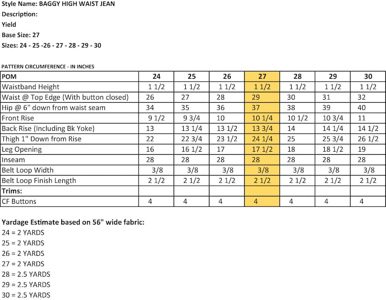 Baggy High Waist Jean PDF Sewing Pattern Sizes 24 30 - Etsy