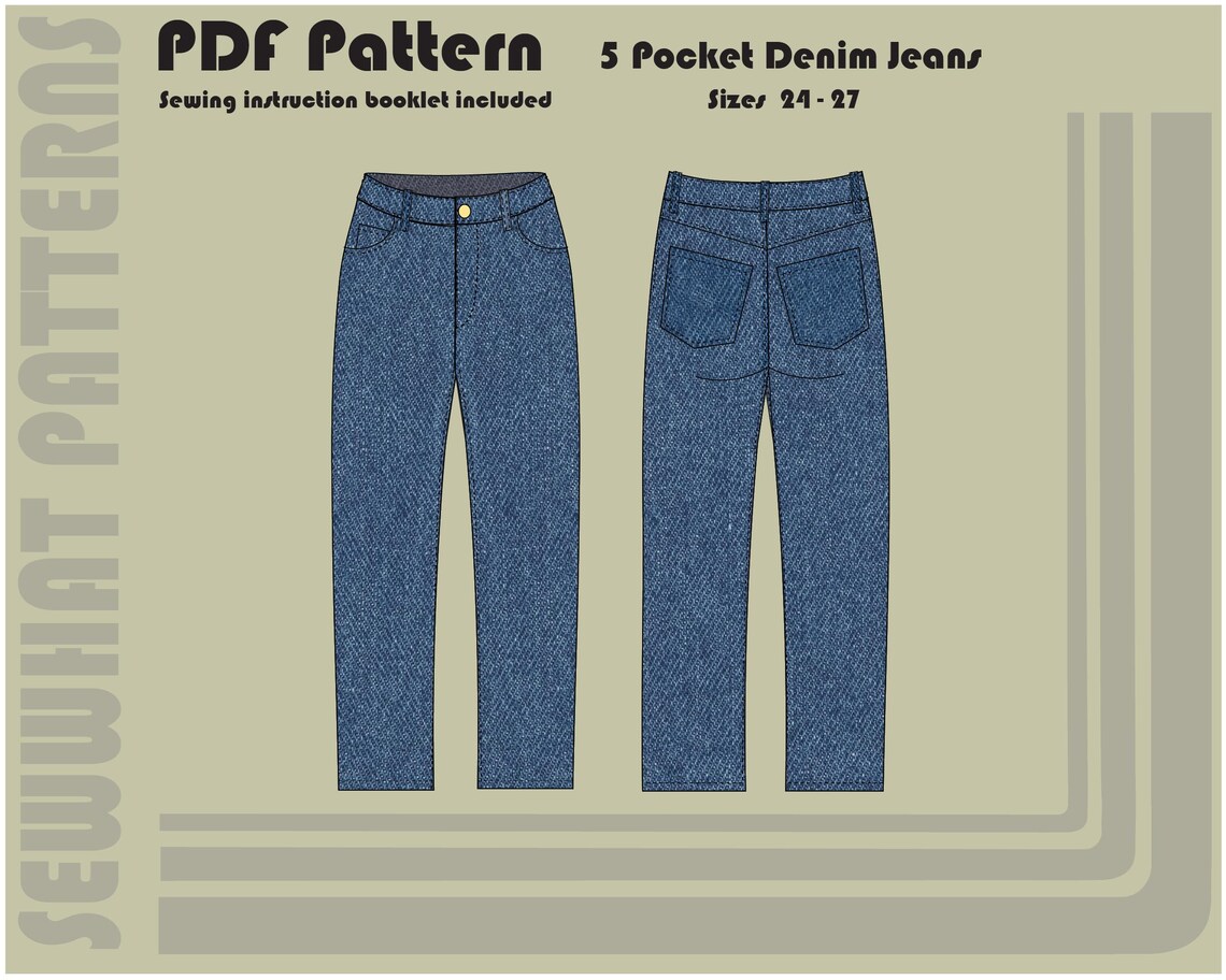 5 Pocket Straight Jeans - PDF Sewing Pattern - Women's Sizes 24-27 - Etsy