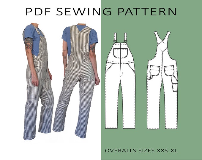 Sewing Pattern for Womens Overalls and Jeans, Denim Overalls Pattern ...