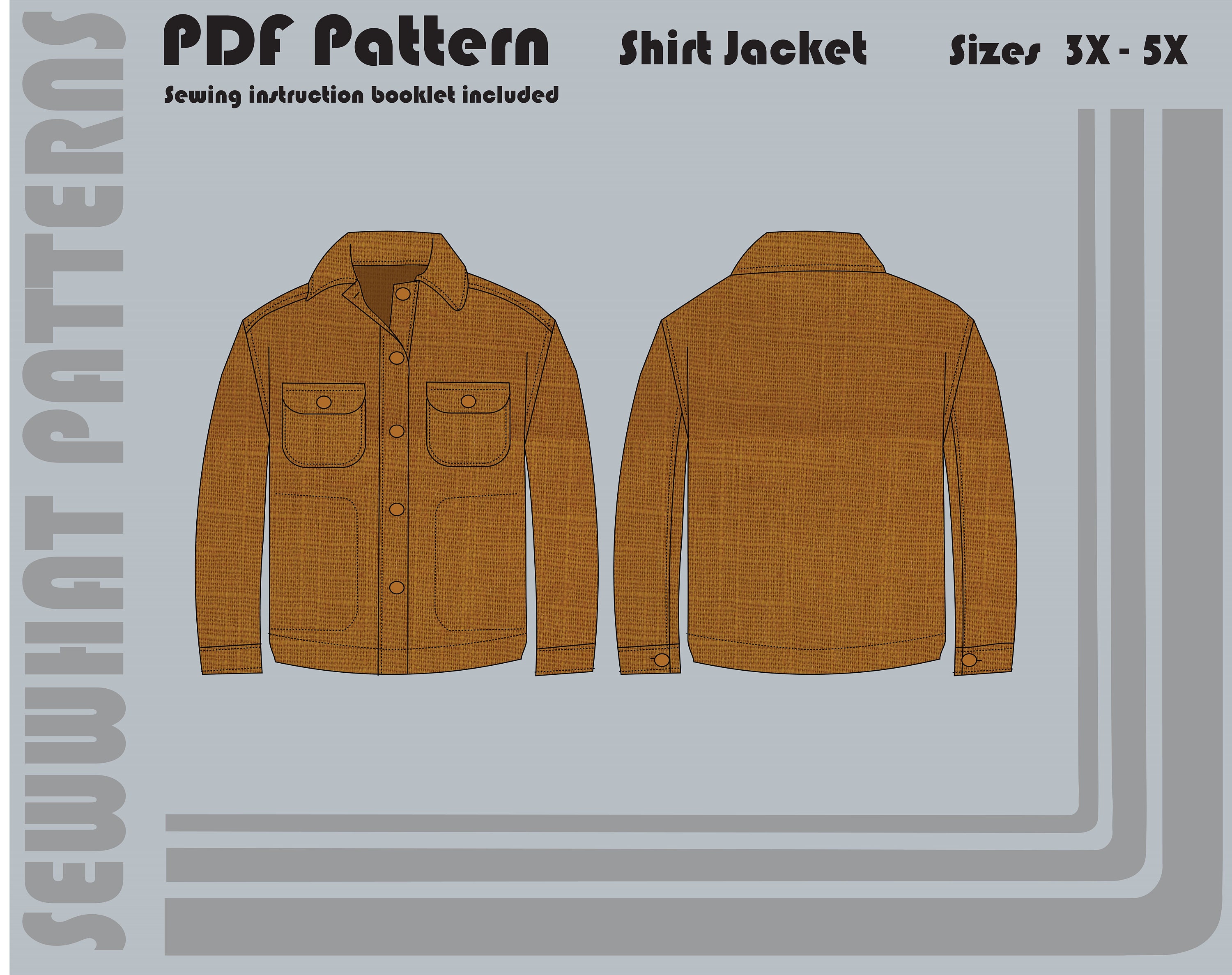 Shirt Jacket PDF Sewing Pattern Men's Sizes 3XL-5XL - Etsy