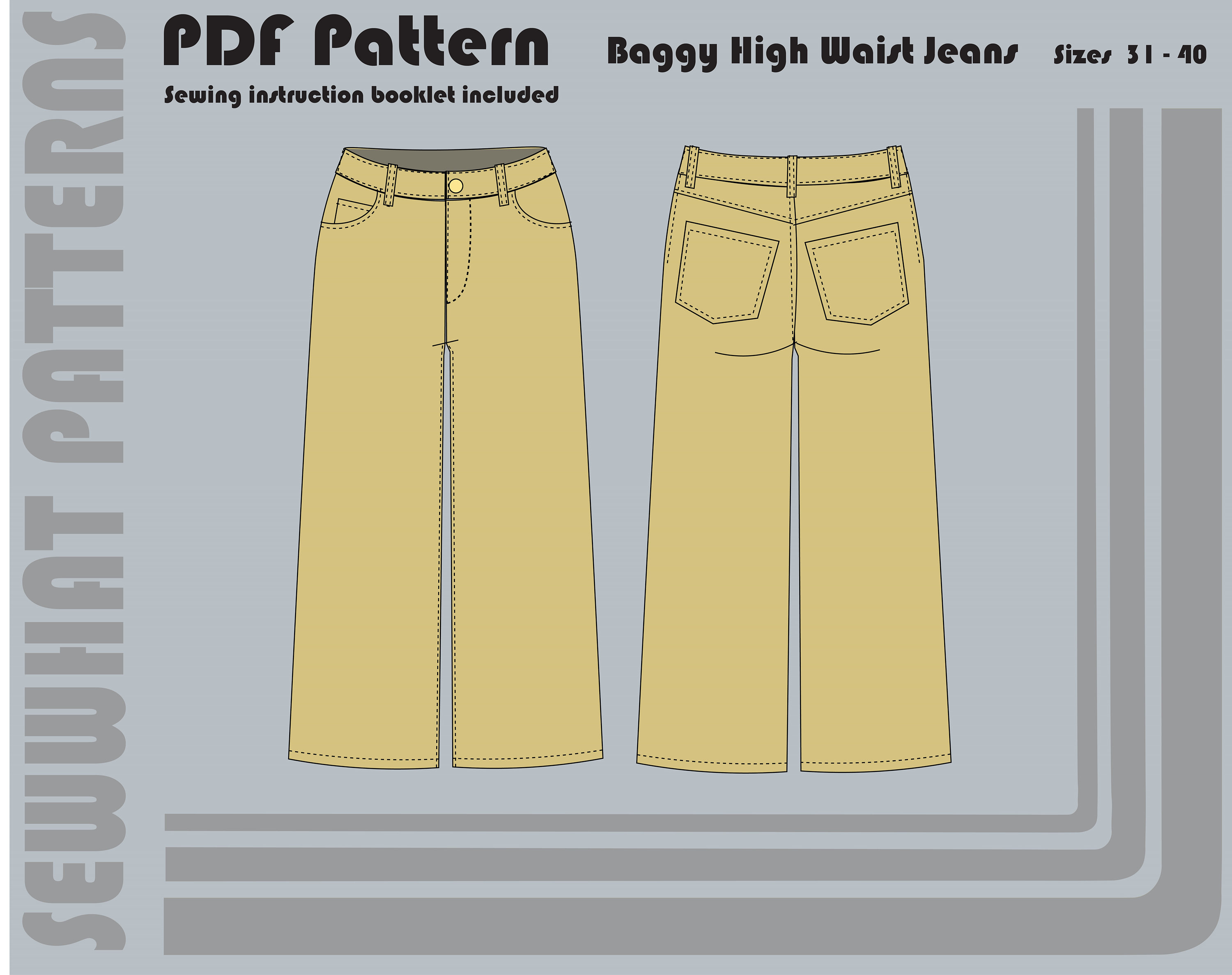 Baggy High Waist Jean PDF Sewing Pattern Sizes 31 40 - Etsy