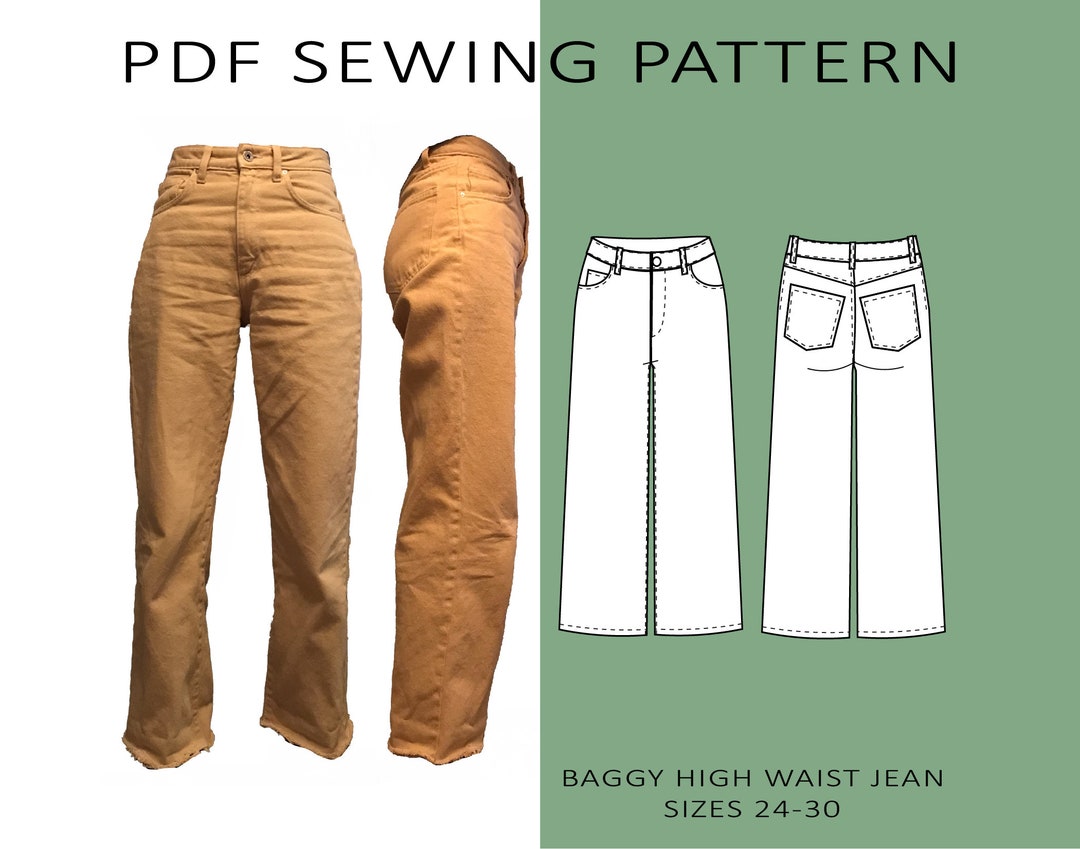 Baggy High Waist Jean PDF Sewing Pattern Sizes 24 30 - Etsy