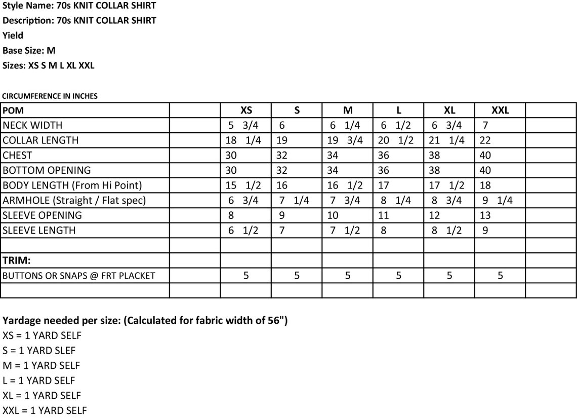 70s Knit Collar Shirt PDF Sewing Pattern Unisex Sizes - Etsy