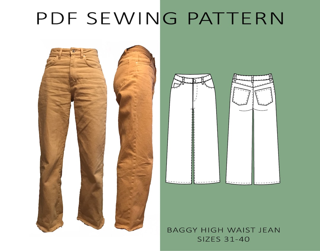 Baggy High Waist Jean PDF Sewing Pattern Sizes 31 40 - Etsy