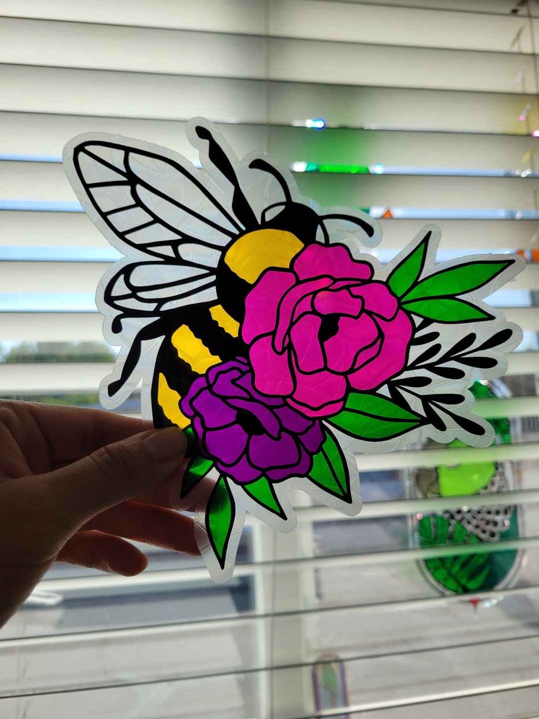 Floral Bee Window Cling| Stained Glass| Suncatcher - Etsy