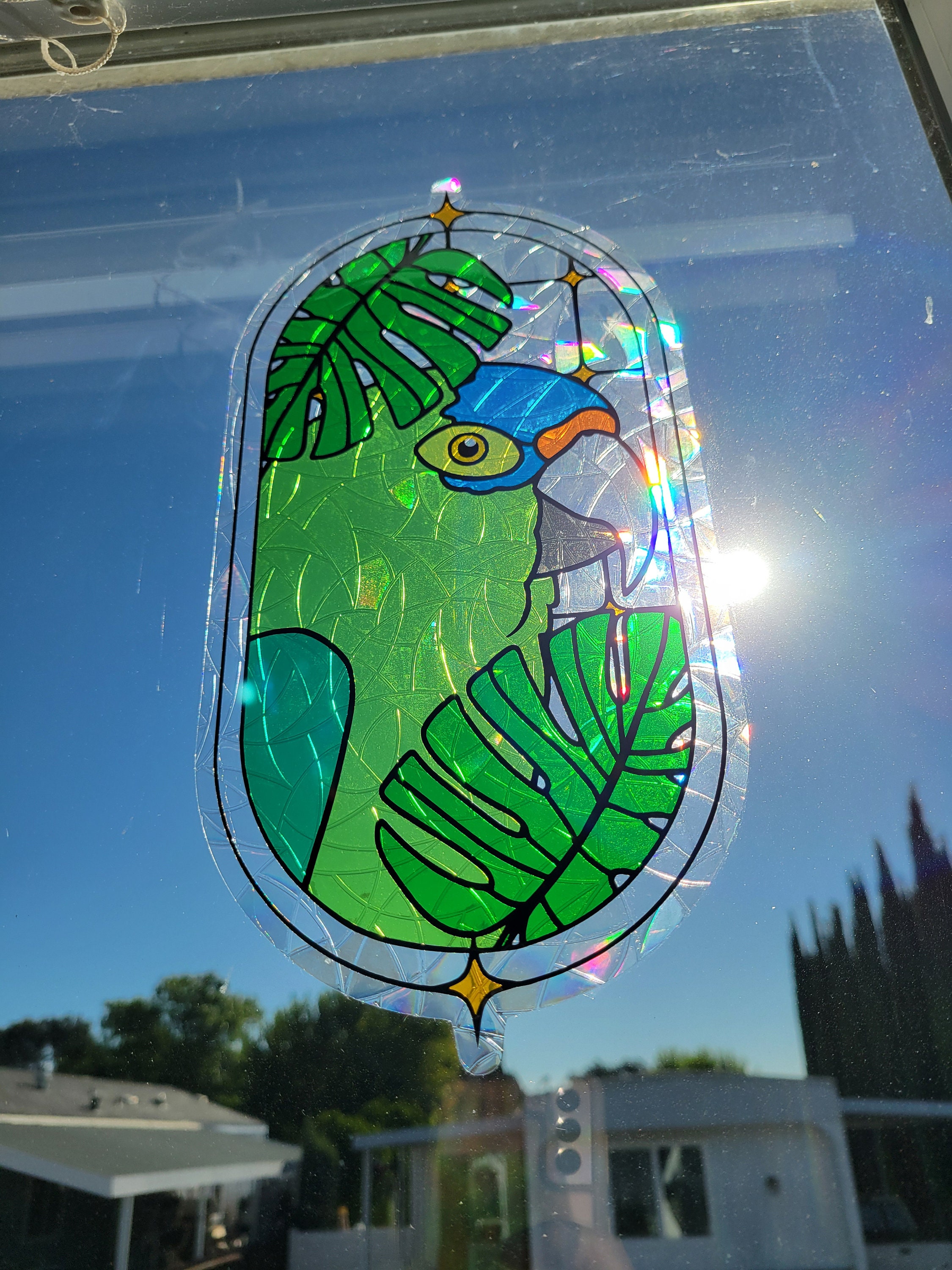 Half-moon Conure Faux Stained Glass | Suncatcher Sticker | Vibrant ...