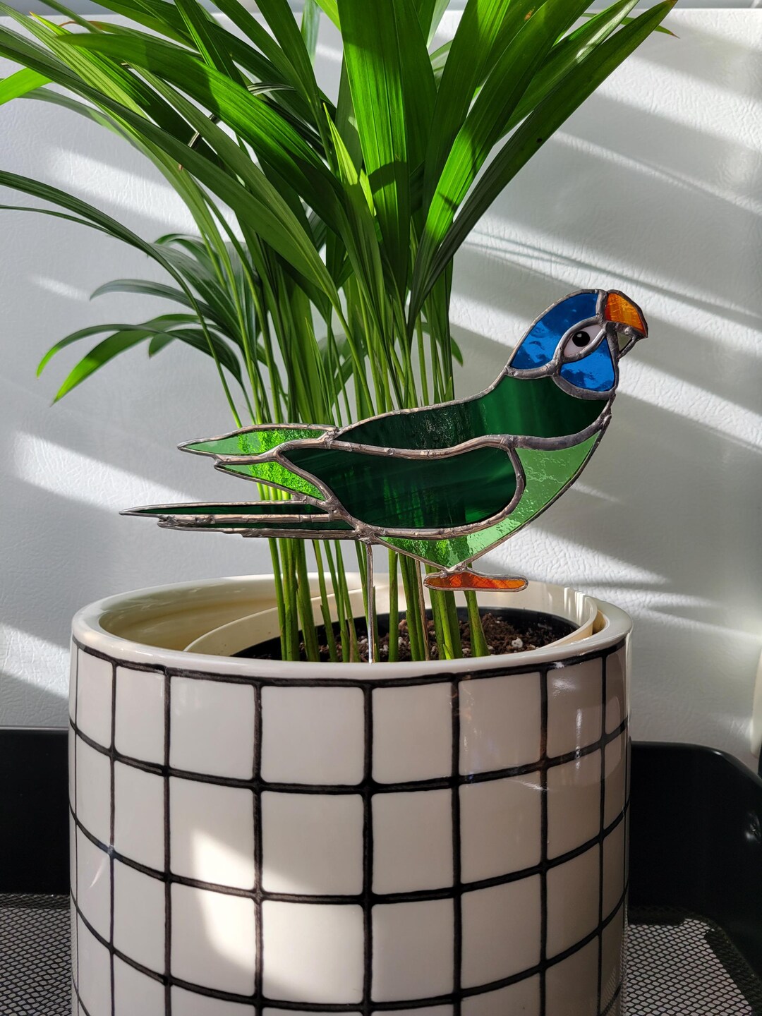 Blue Crown Conure Plant Stake Stained Glass - Etsy
