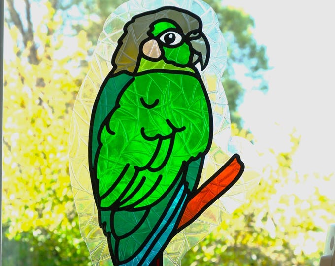Green Cheek Conure Faux Stained Glass | Suncatcher Sticker | Suncatcher ...