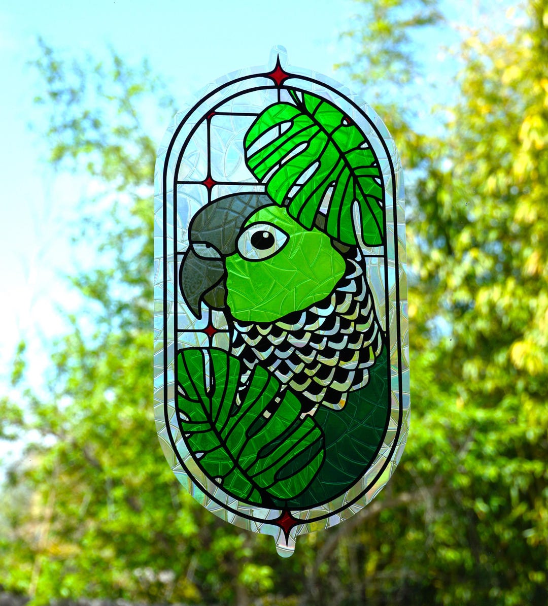 Faux Stained Glass Black-capped Conure | Suncatcher Sticker | Vibrant ...