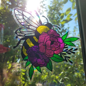 Floral Bee Window Cling| Stained Glass| Suncatcher - Etsy