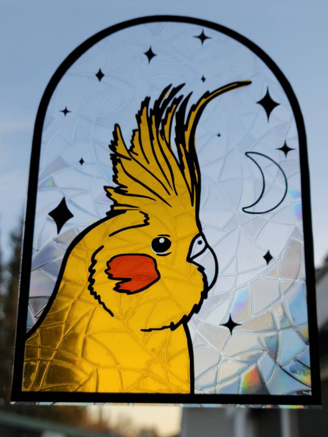 Starry Cockatiel Suncatcher Sticker Suncatcher Stained Glass Window ...
