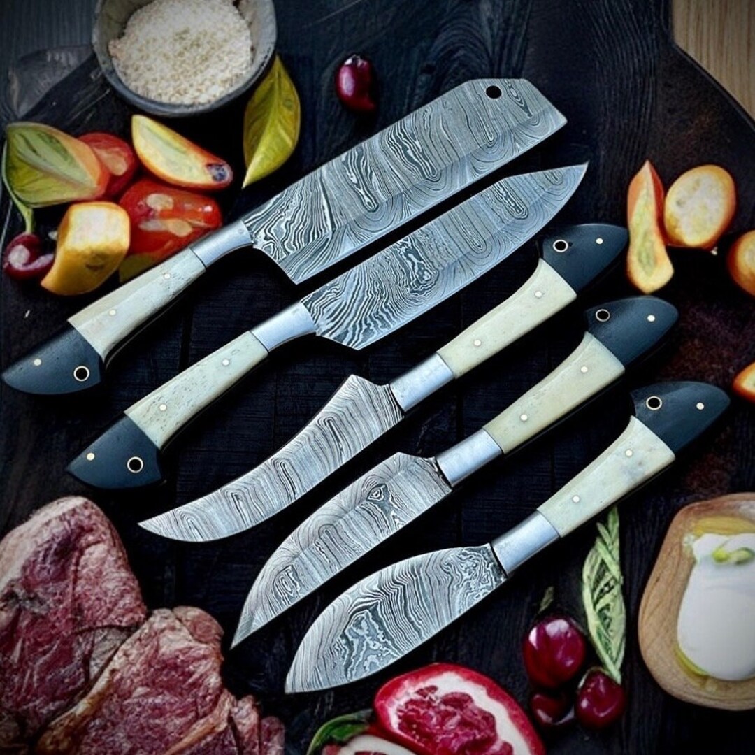 Handmade Damascus Steel Gift for Kitchen Chef Set of 5-bone & Horn ...