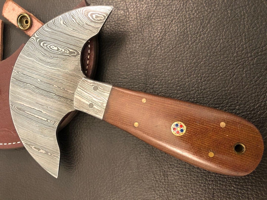 Handmade Damascus Steel Leather Tool Round Head Leather Sheath-gift - Etsy