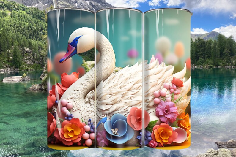 Swan 3D Tumbler Wrap PNG 3D Swan 20 Oz Skinny Tumbler Sublimation ...
