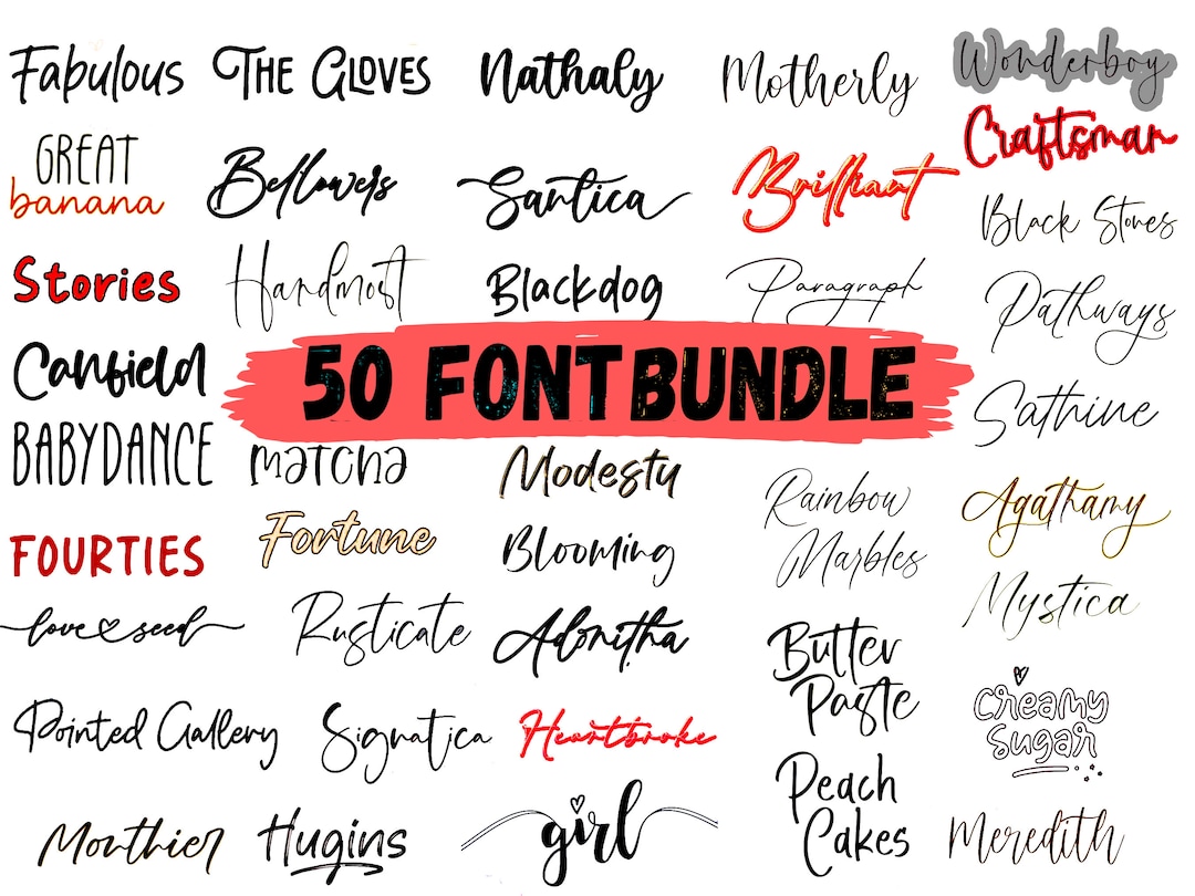 50 Font Bundle: Script, Calligraphy, & Cursive Fonts (commercial Use ...