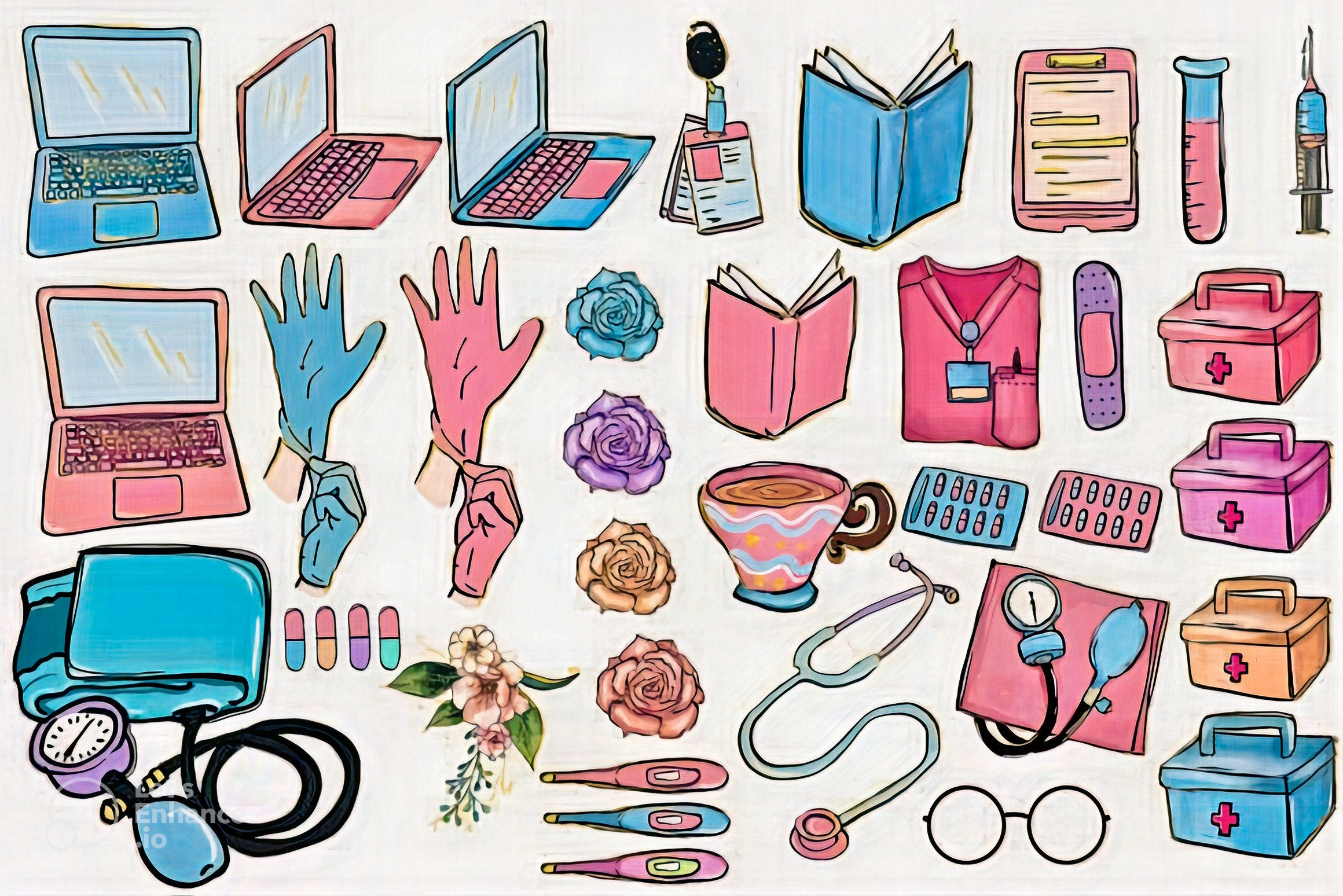 Cute Nurse and Doctor Clipart Bundle Graphics Medical Clip Art Set for ...