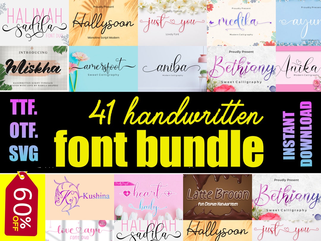 41 Font Bundle, Handwritten Fonts, Farmhouse Fonts, Cricut Fonts, Fonts ...
