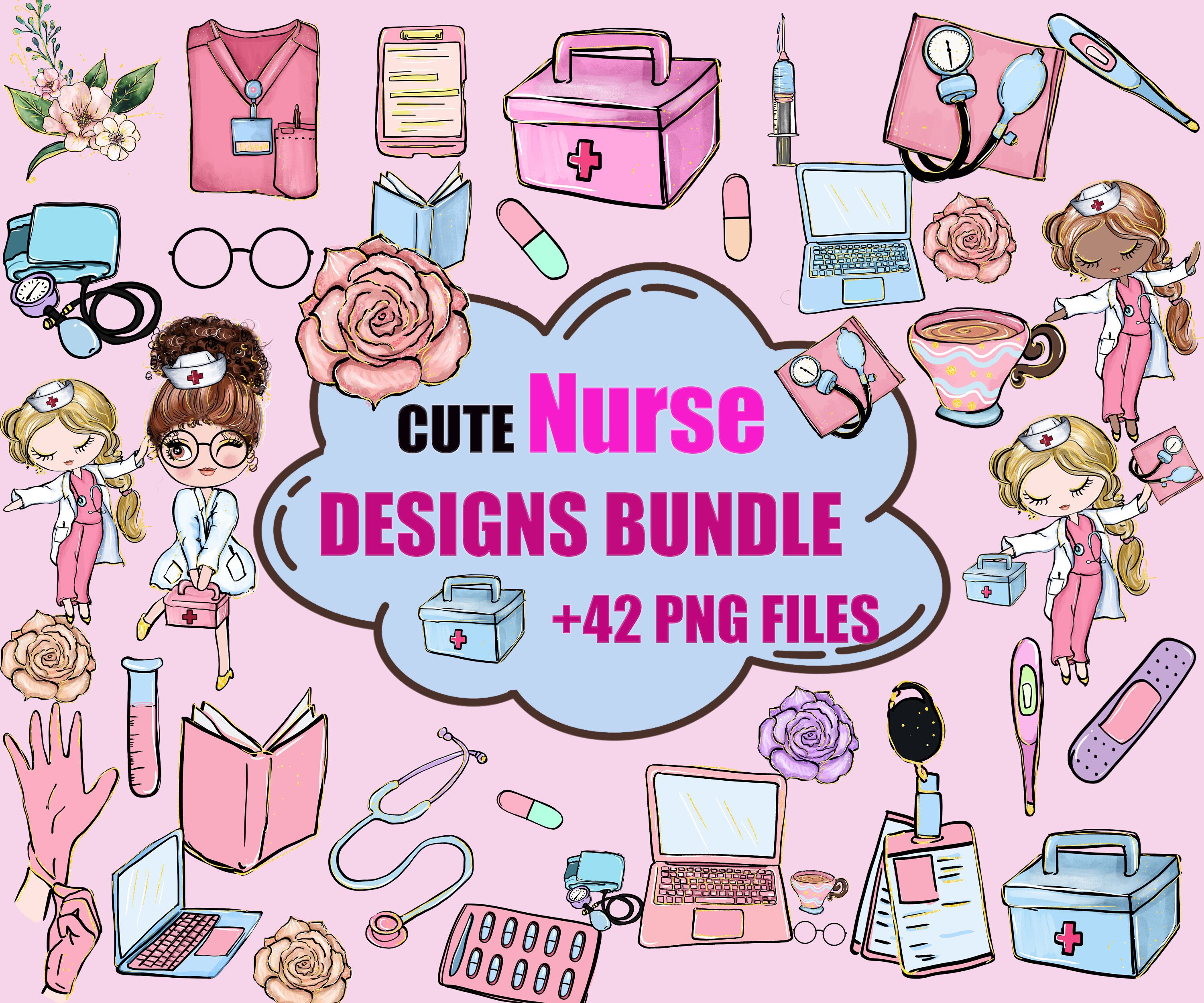 Cute Nurse and Doctor Clipart PNG Medical Clipart Digital Stickers ...