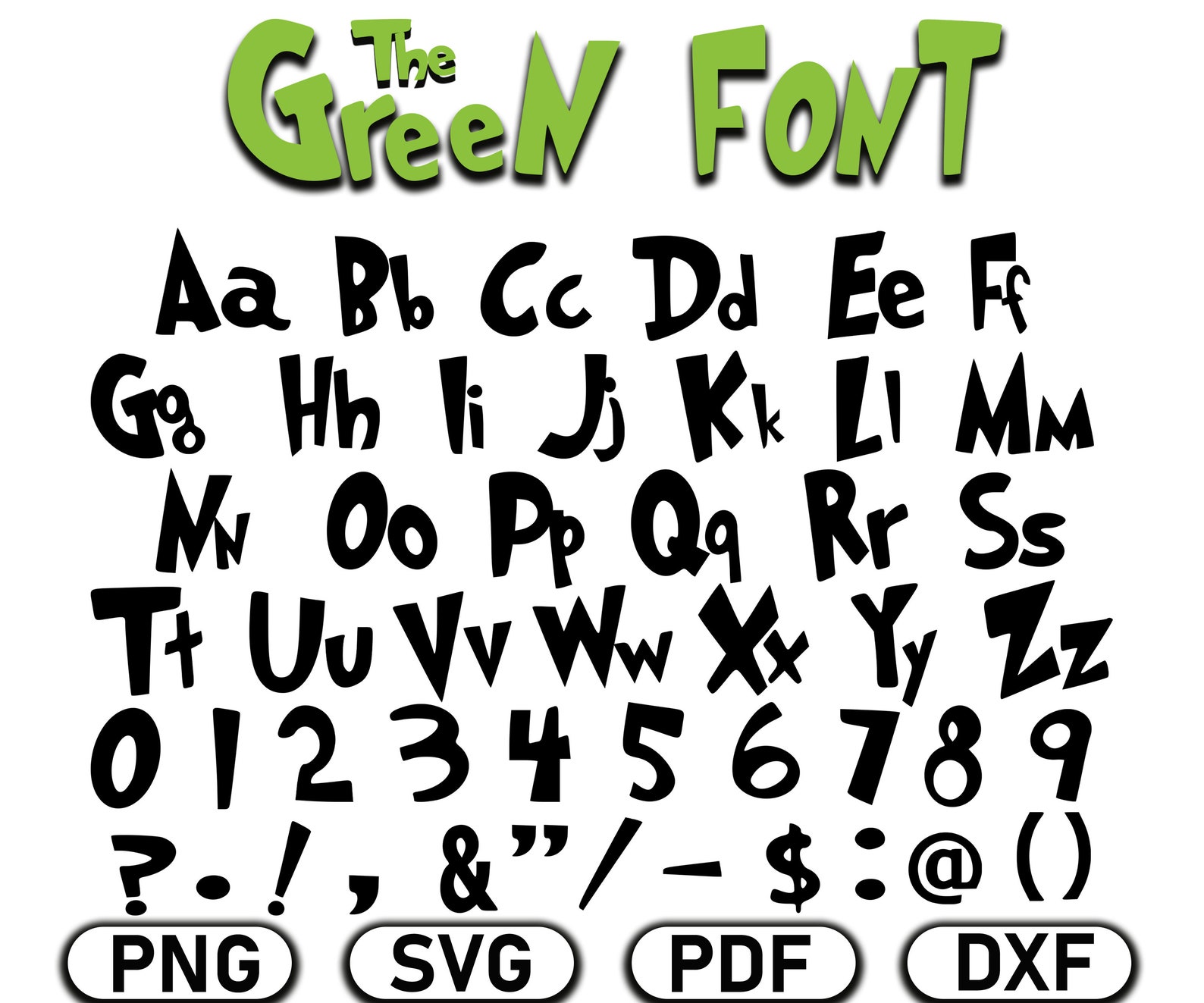 The Grinch Font Svg Png Alphabet Svg Christmas Grouch - Etsy Canada