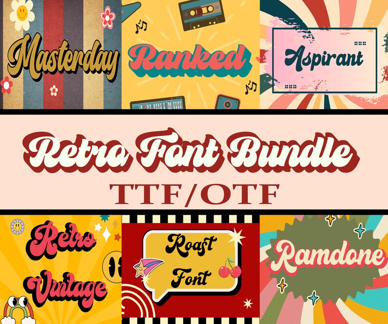 Retro Font Bundle OTF, TTF, Groovy Font, Vintage Font, 70s Font ...
