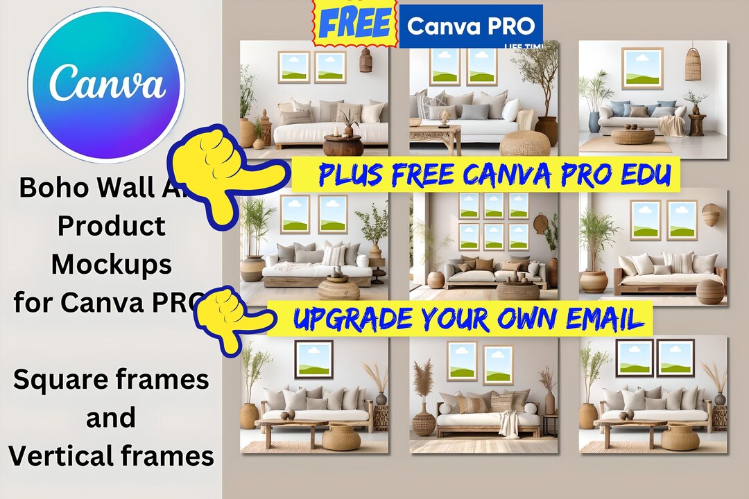 30 Boho Themed Wall Art Mockups Canva Edu Pro : Create - Etsy
