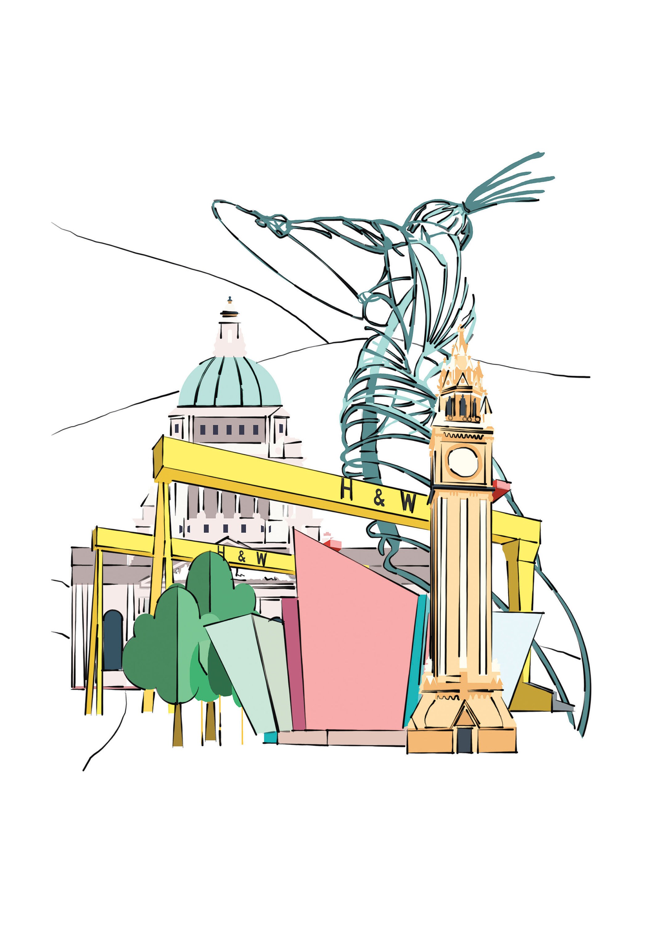 Belfast Skyline & Icons Art Print - Etsy