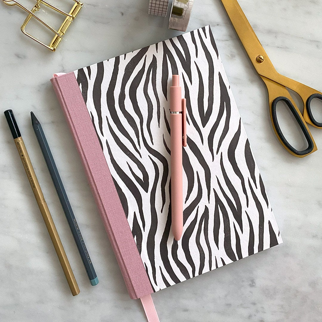 Zebra Print A5 Notebook: Pink Spine, Handmade Journal - Etsy