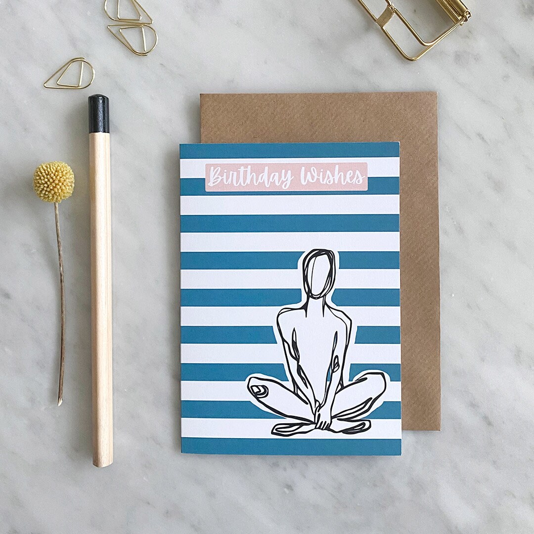 Navy Stripe With Figure Birthday Card - Etsy
