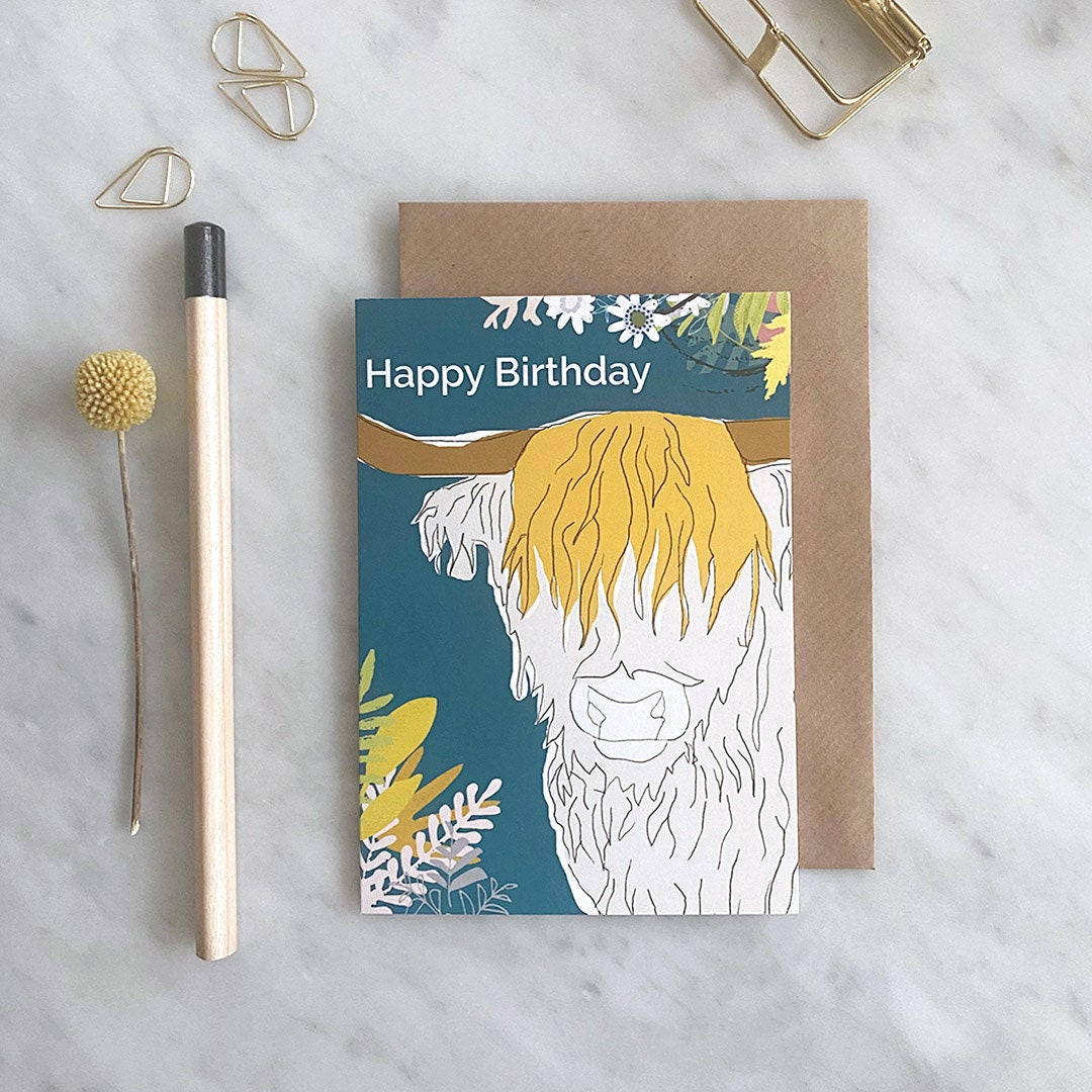 Highland Cow Birthday Card - Etsy