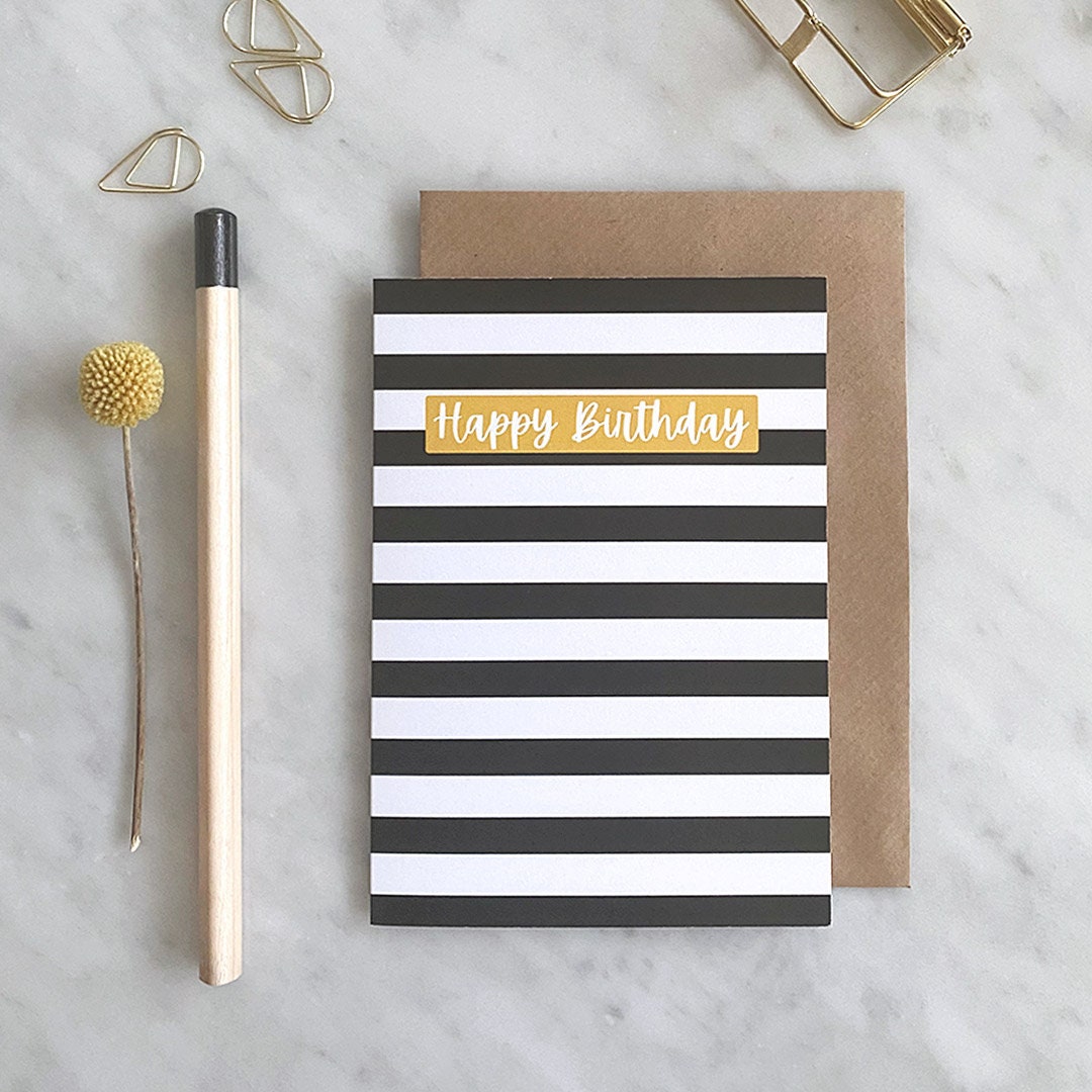 Black Stripe & Mustard Birthday Card - Etsy