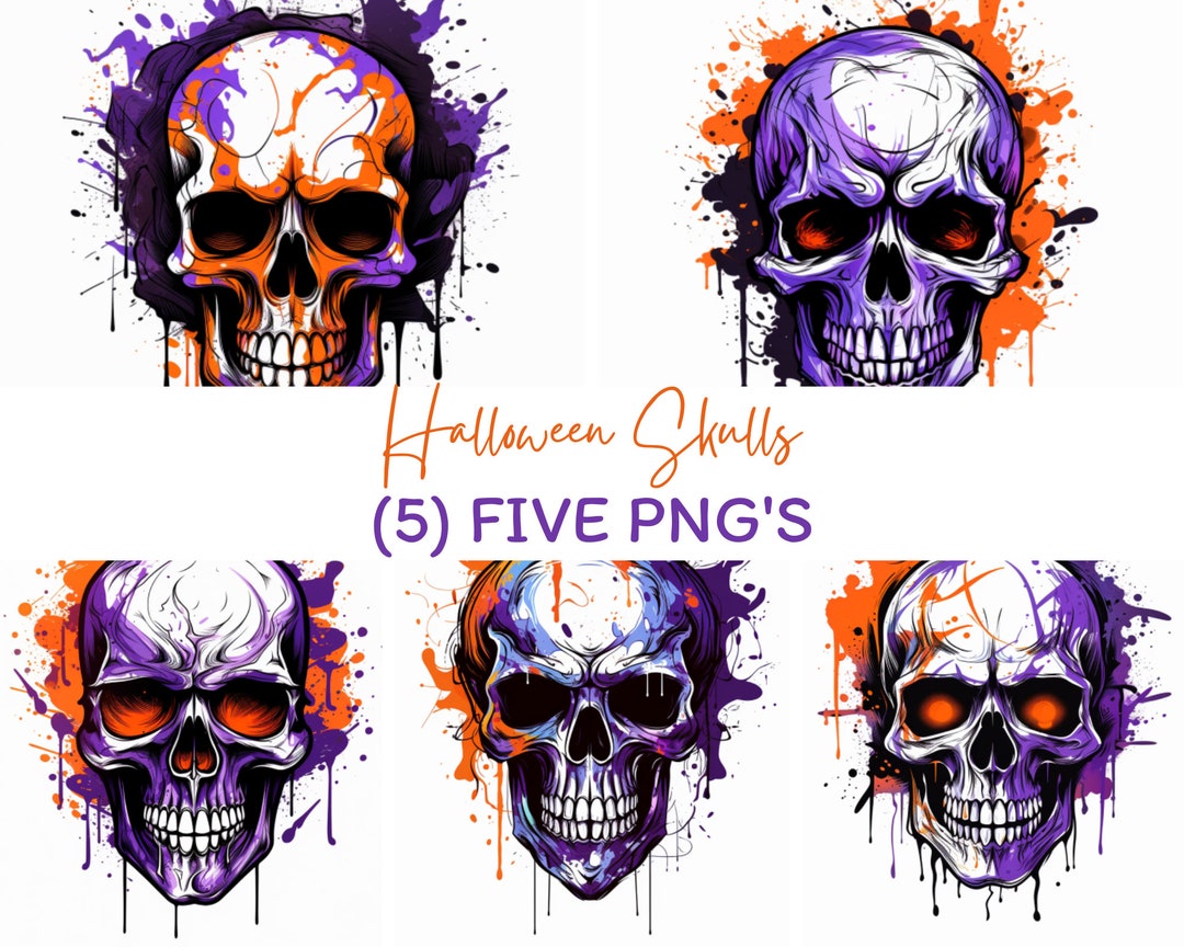Halloween Skulls PNG File, Halloween Clip Art, Skull Clipart, Trick or ...