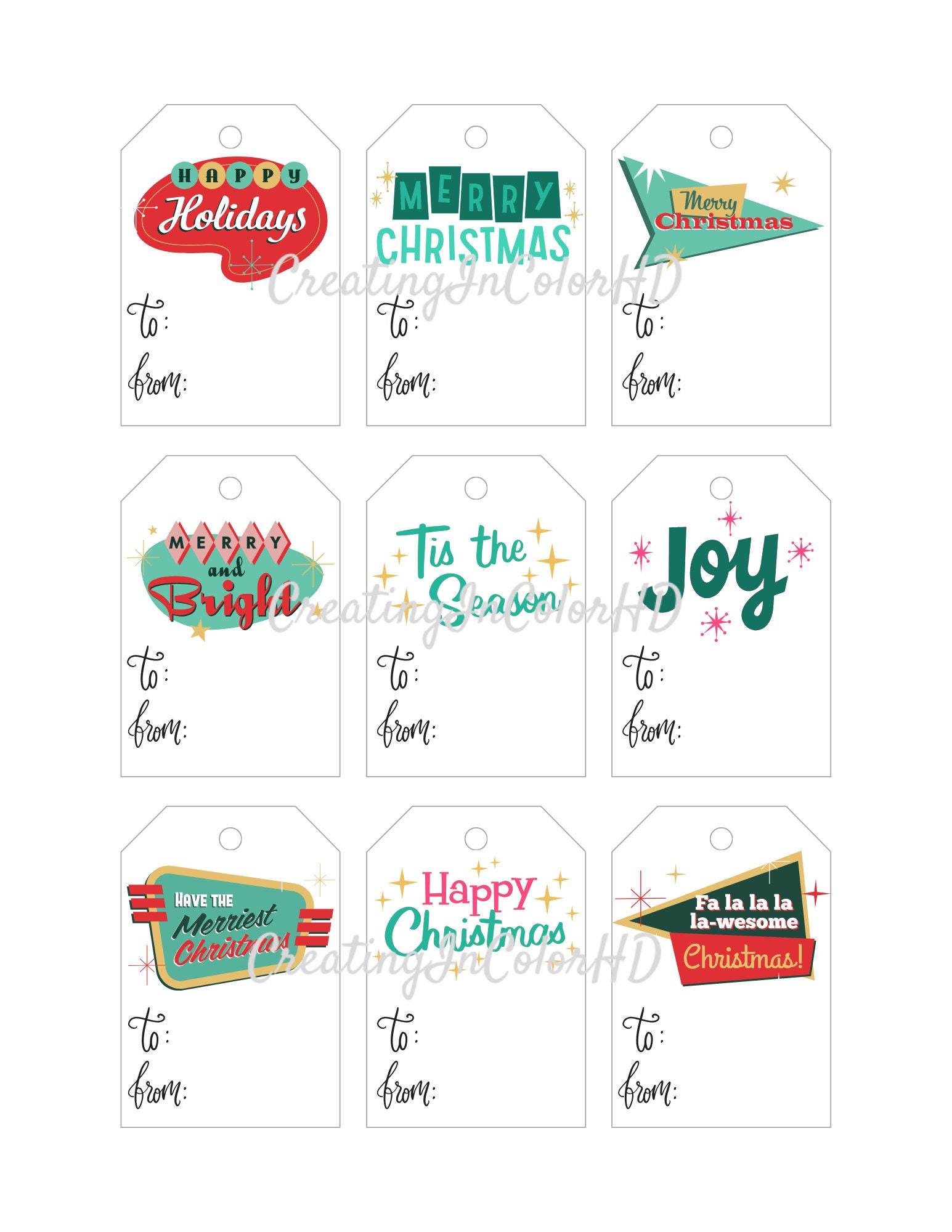 Printable Retro Christmas Gift Tags Vintage Holiday Gift Tag - Etsy