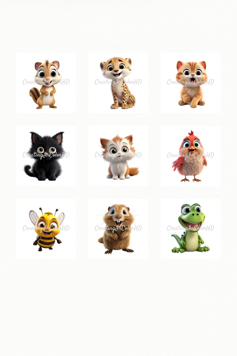 Pixar Style Baby Animals PNG Clipart, Transparent Backgrounds (digital ...