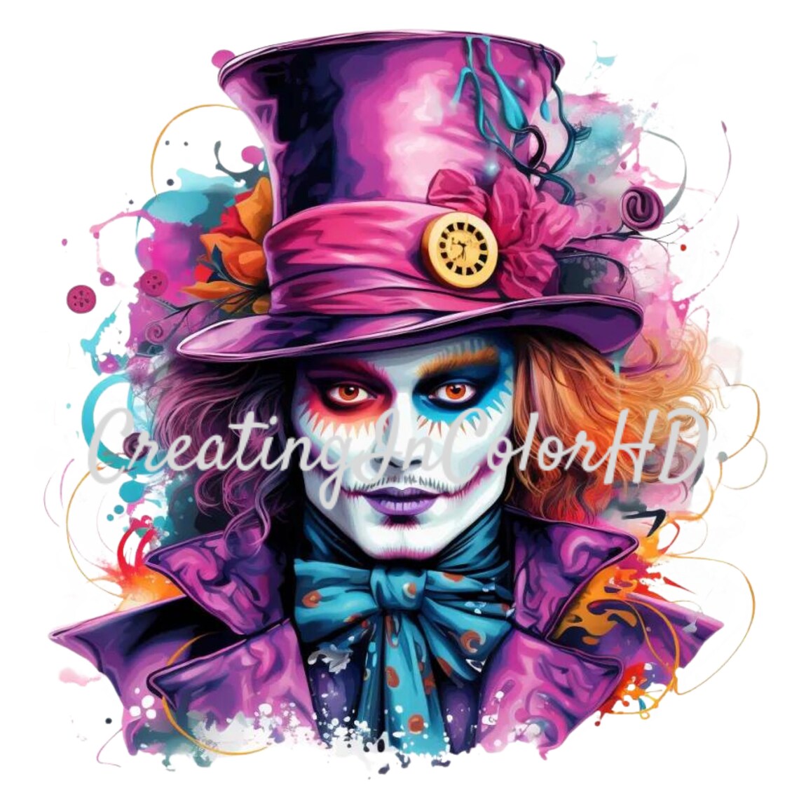 Mad Hatter in Colorful Abstract Designs PNG Clipart, an Alice in ...