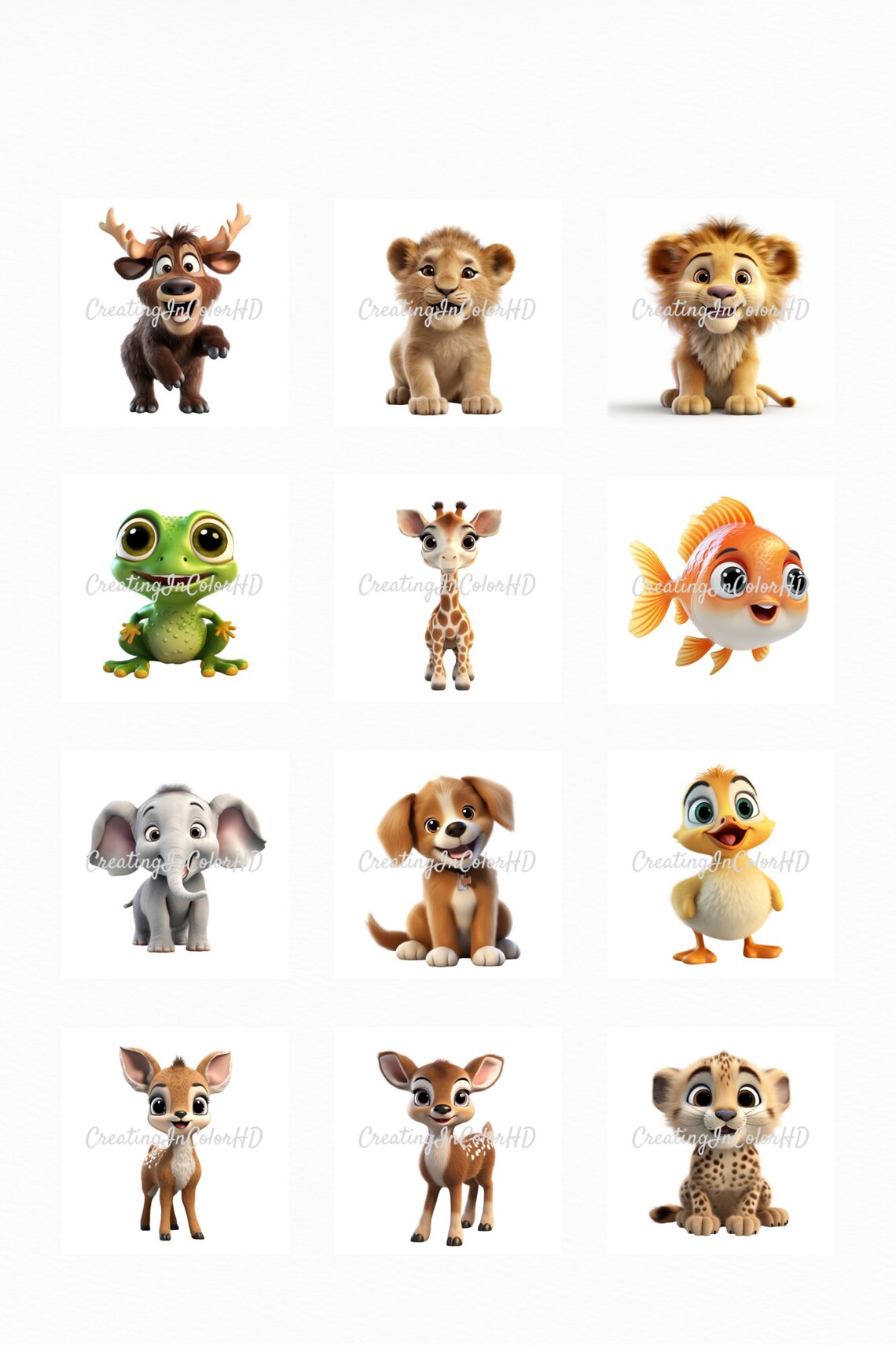 Pixar Style Baby Animals PNG Clipart, Transparent Backgrounds (digital ...