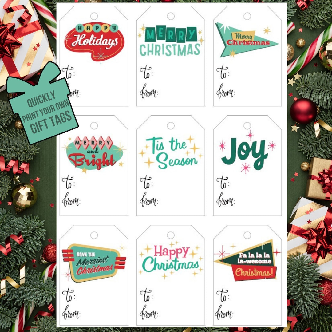 Printable Retro Christmas Gift Tags, Vintage Holiday Gift Tag ...