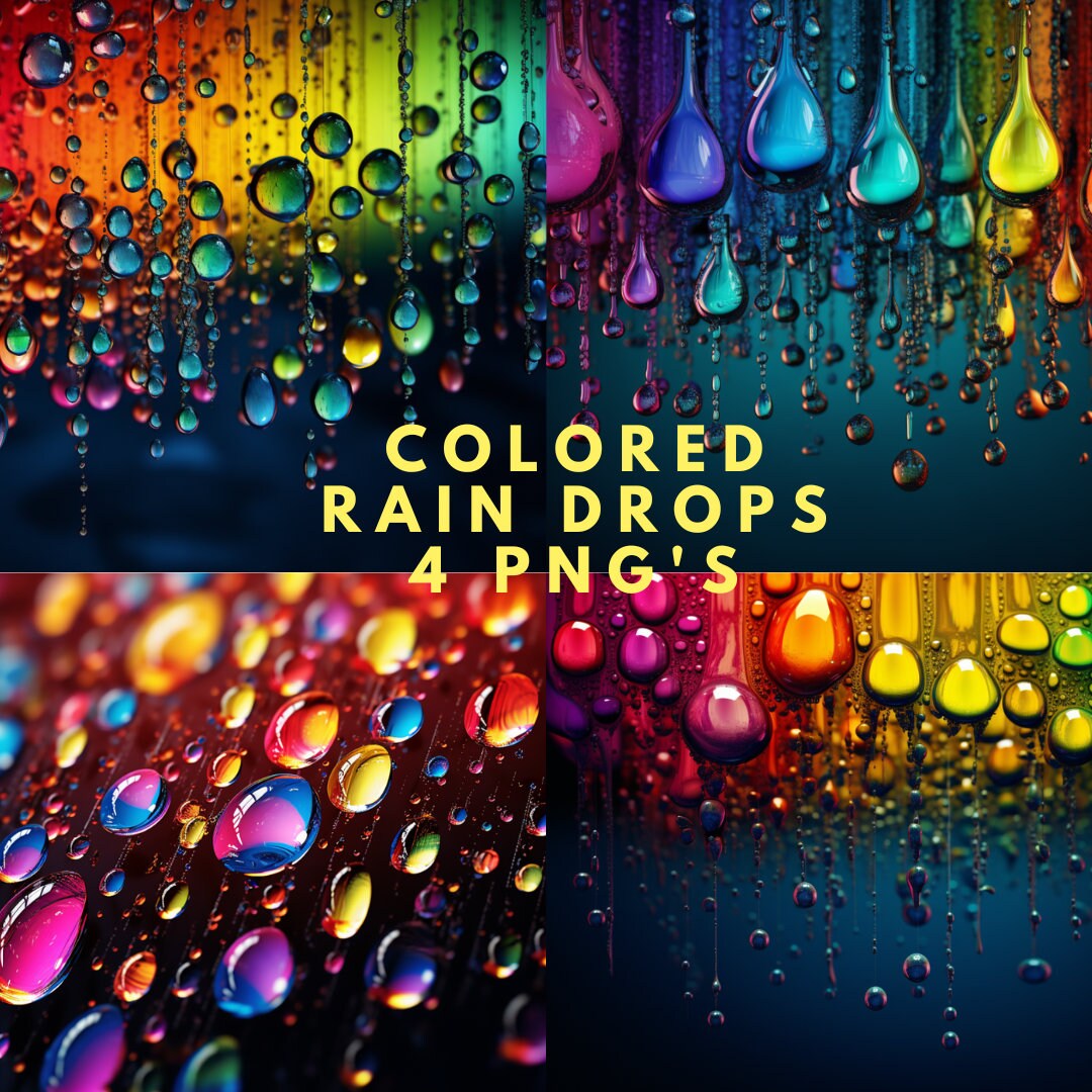 Rain Drops in a Rainbow of Color PNG Bundle Digital Download Clip Art ...