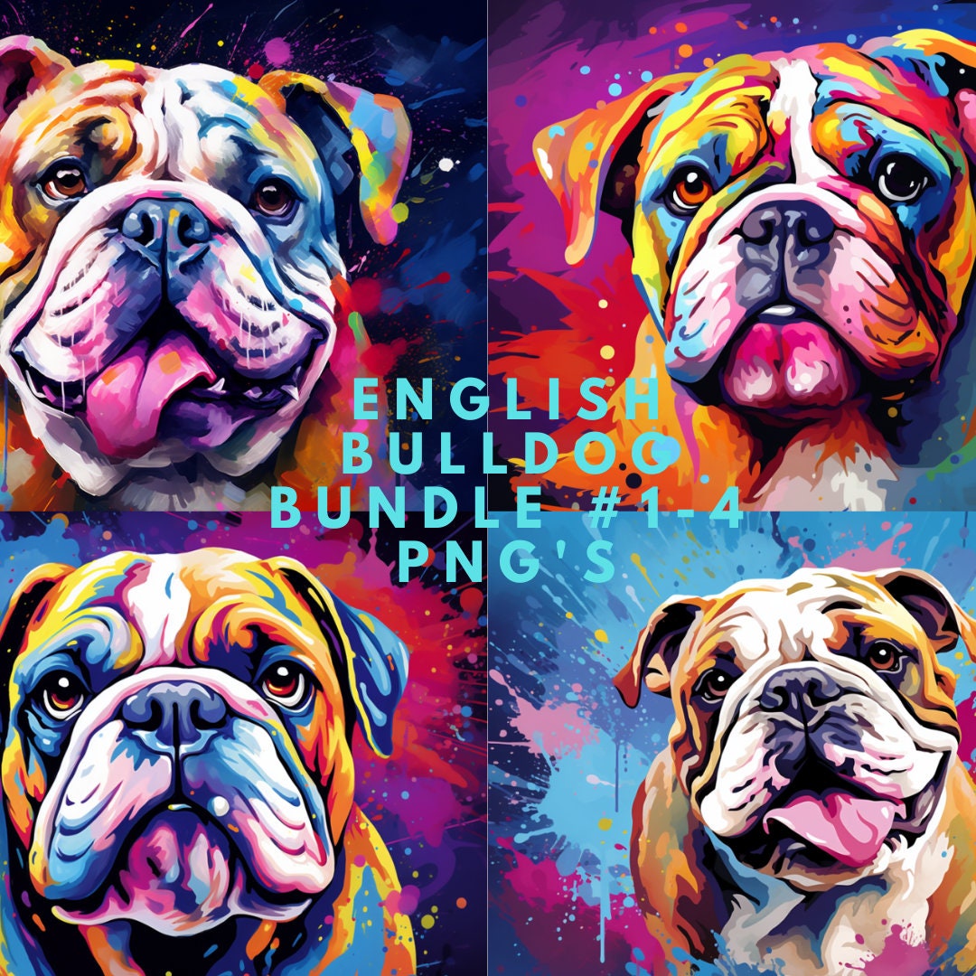English Bulldog Graffiti Color Splash Print Art PNG File Bundle, Wall ...