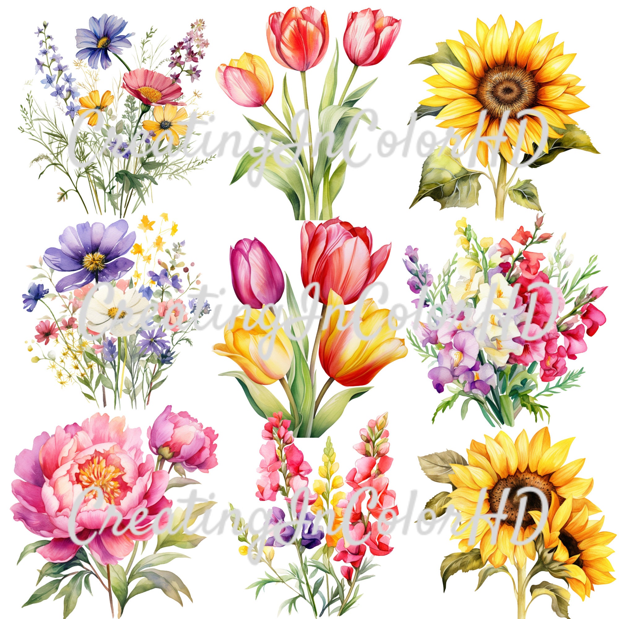 Watercolor Garden Flowers PNG Clipart Wildflower Clip Art PNG Images ...