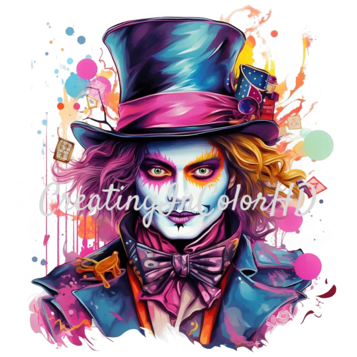 Mad Hatter in Colorful Abstract Designs PNG Clipart, an Alice in ...